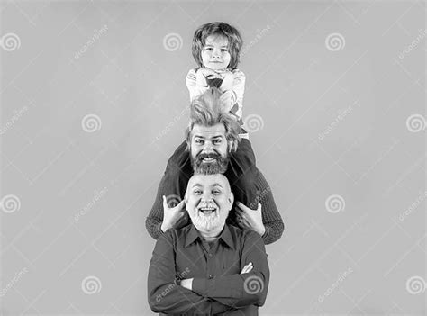 Portrait Of Happy Grandfather Father And Son Smilind Fathers Day
