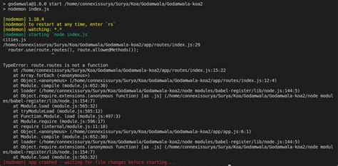 node js not able to find routes in koa2 facing error