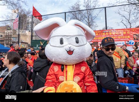 New York New York January 22 A Rabbit Mascot Poses During The