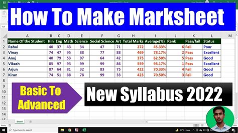 how to make marksheet in excel on new syllabus 2022 create marksheet