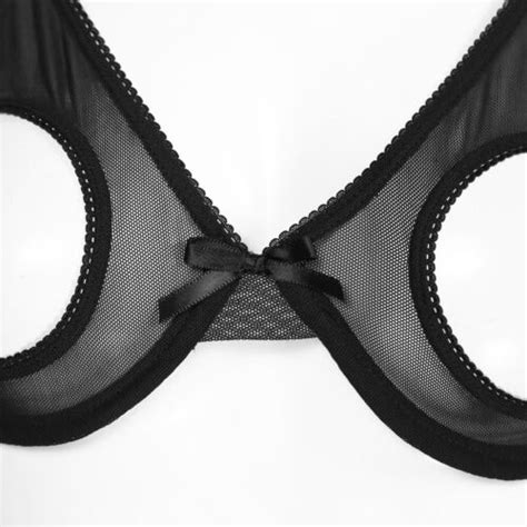 Women Sexy 1 4 Cup Sheer Lace Bras Push Up Underwired Shelf See Through