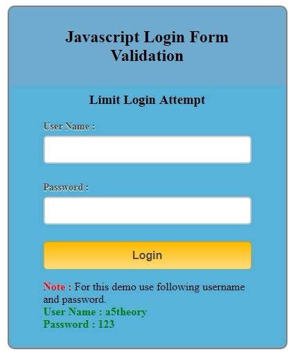 form validation limit login attempt using javascript