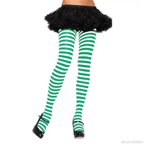 Vert Et Blanc Collants Multicolores Rayés Pour Femmes Et Filles Bas