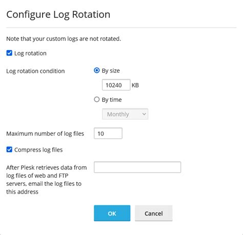 how to manage log rotation for a domain in plesk plesk