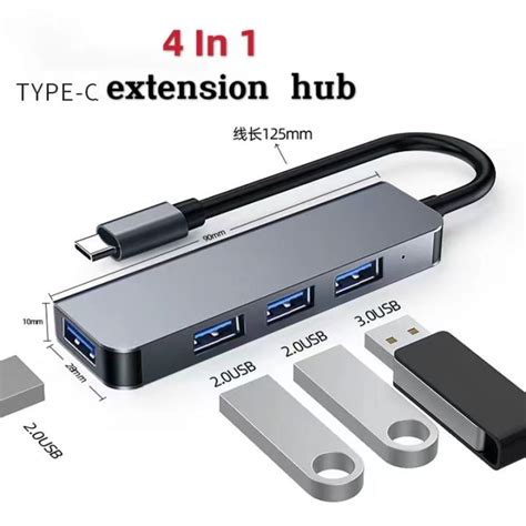 Type C To 4 Usb Hub Expander Ultra Thin Mini Portable 4 Port Usb 3 0