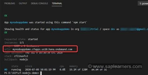 create and deploy nodejs app with scp cloud foundry cli step7 sap