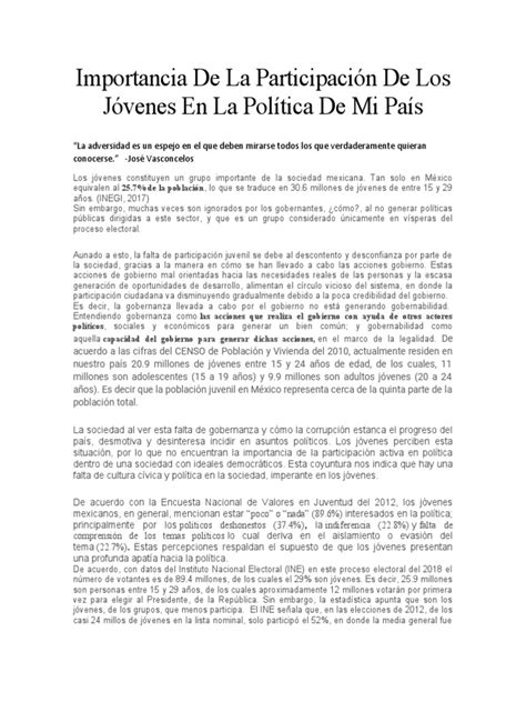 Importancia De La Participación De Los Jóvenes En La Política De Mi