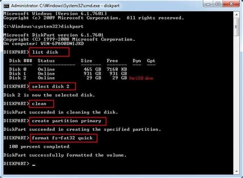 diskpart format usb with command prompt