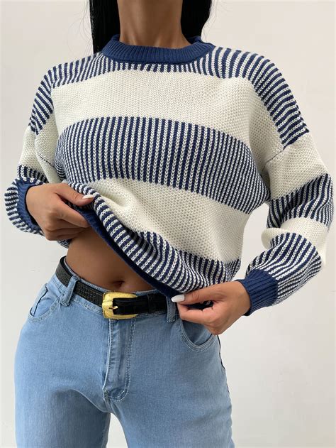 Shein Essnce Drop Shoulder Striped Pattern Sweater Shein Usa