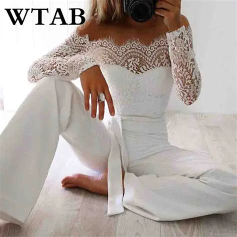 Wtab New 2018 Women Summer Jumpsuit Sexy Off Shoulder Long Sleeve Women