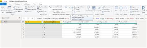 m how can i properly use variable month columns in a powerbi query