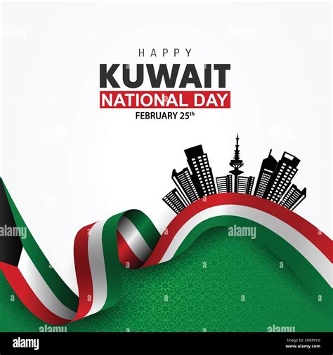 25th February Happy National Day Kuwait With Waving Flag Vector