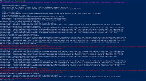 build asp core from source restore cmd sh fails dotnet install