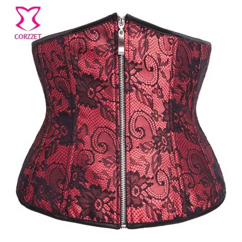 Buy Red Satinandblack Floral Lace Burlesque Gothic