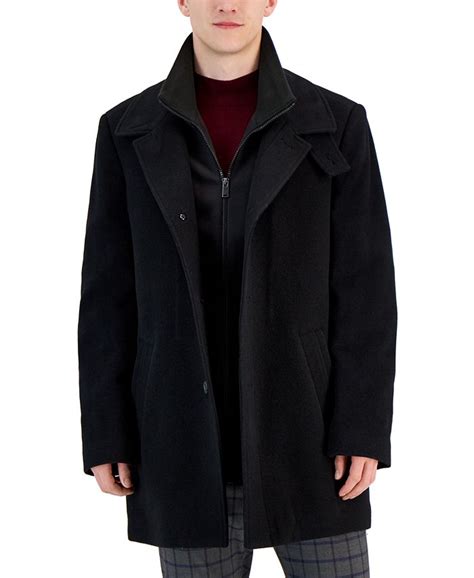 Calvin Klein Mens Classic Fit Black Wool Blend Overcoat Macys