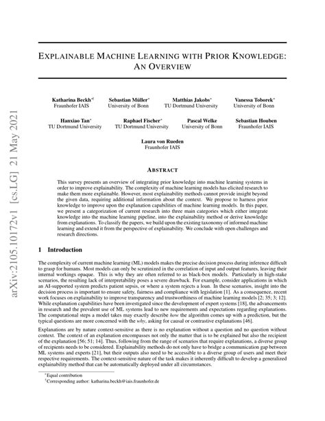 pdf explainable machine learning with prior knowledge an overview