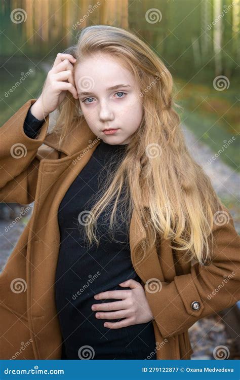 Close Up Portrait Of A Romantic 13 15 Year Old Girl In The Woods A