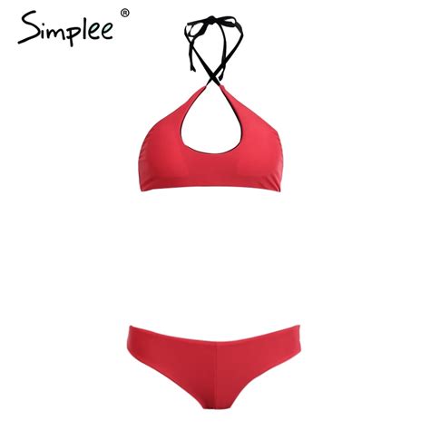 Simplee Sexy Halter Bikini Set Swimwear Women Summer Beachwear Backless