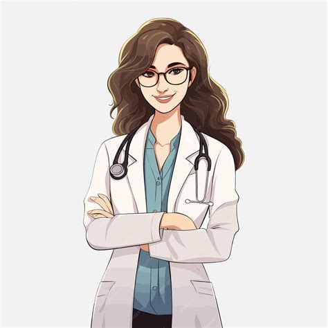 Simple Female Doctor Cartoon Vector Art Illustration Premium Ai