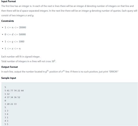 input format the first line has an integer n in each