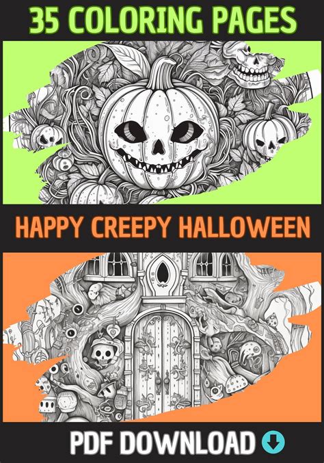 Happy Creepy Halloween Coloring Pages 35 Pages Adult Etsy