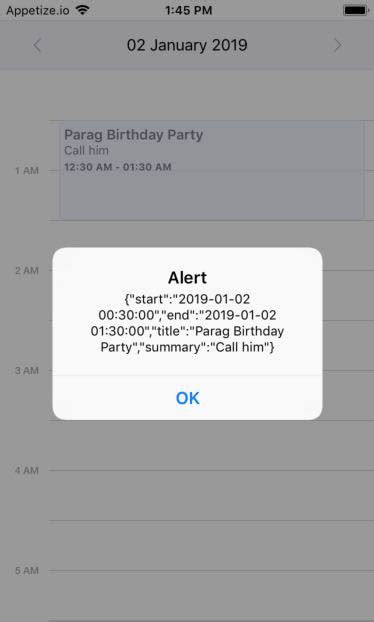 example of calendar with events listed in react native