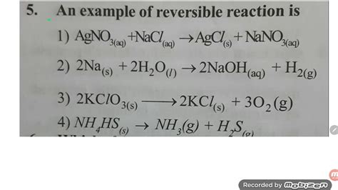 An Example Of Reversible Reaction Is Youtube