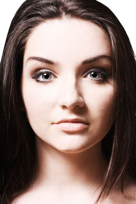 Beautiful Brunette With Hair Blowing Stock Image Image Of Cosmetics