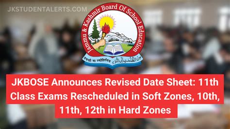 Jkbose Announces Revised Date Sheet 11th Class Exams Rescheduled In