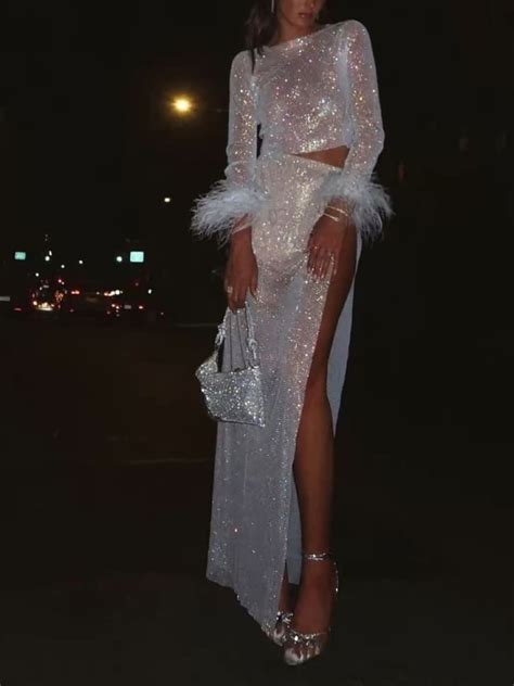 New Years Eve Outfit White Sequin Top And Long Skirt Sequin Outfit