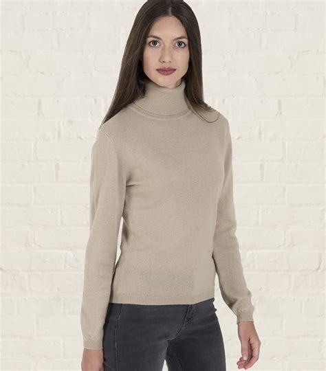 Light Stone Womens Cashmere And Merino Fitted Polo Neck Knitted Jumper