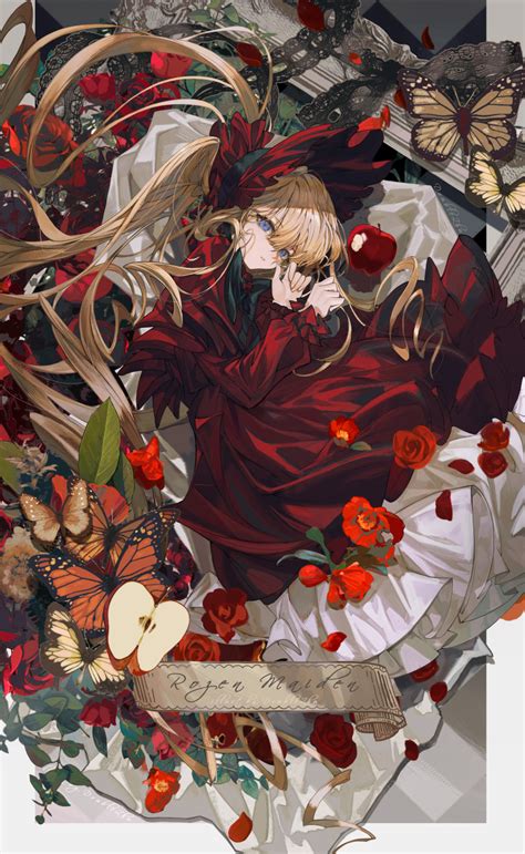 Safebooru 1girl Absurdres Apple Apple Slice Blonde Hair Blue Eyes