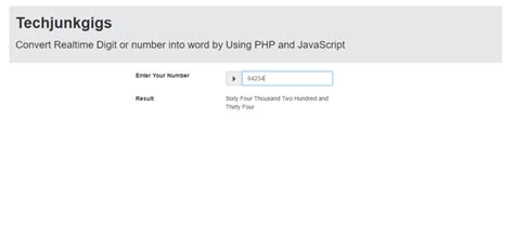 convert realtime digit or number into word by using php