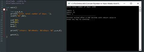 [c c ] convert given number of days into years weeks and days