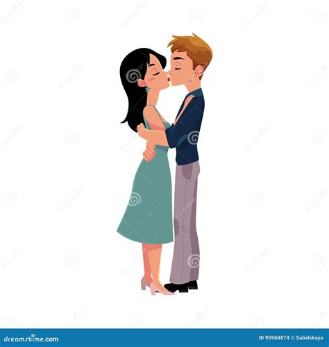 Young Couple Kissing Romantically Hugging Stock Vector Illustration