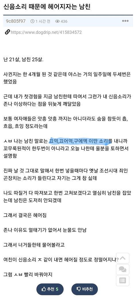 신음소리 때문에 헤어지자는 남친  유머 게시판