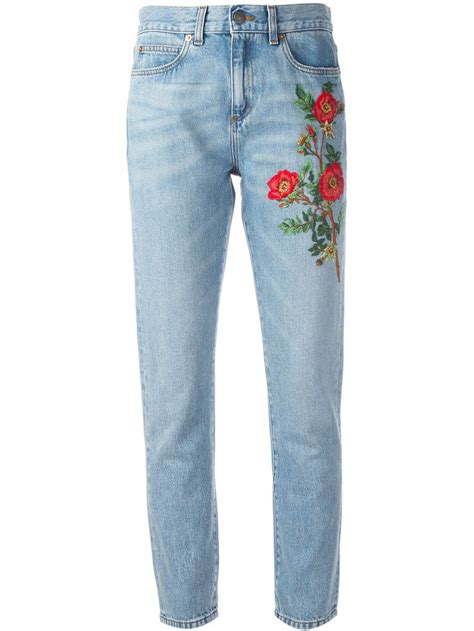 Gucci Embroidered Flower Jeans In 2019 Flower Embroidered Jeans
