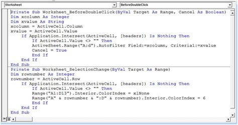 how to filter the data based on the selection of cell