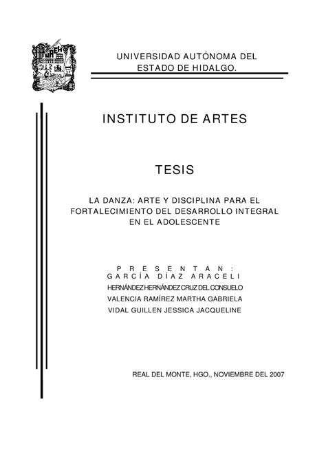 La Danza Arte Y Disciplina U N I V Ersi Da D A U T Ón Om A Del Est A