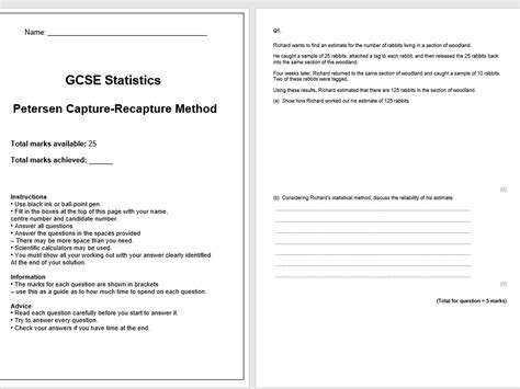 capture recapture exam questions gcse statistics teaching resources