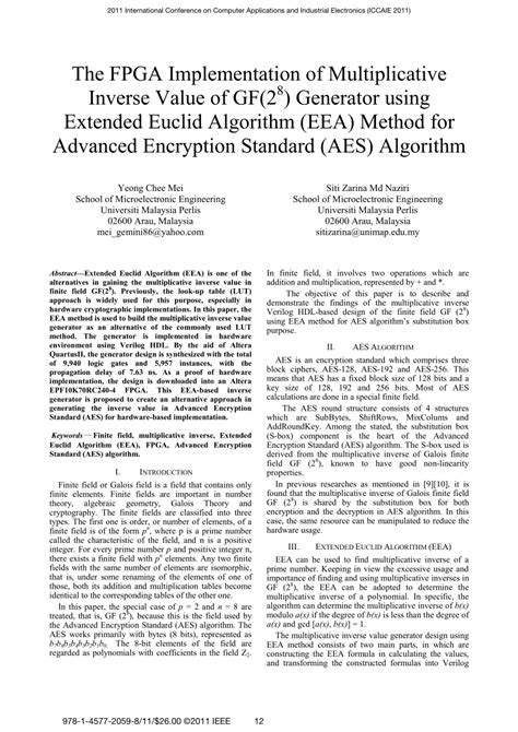 Pdf The Fpga Implementation Of Multiplicative Inverse Value Of Gf 2 8