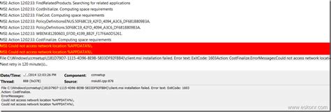configmgr client error ccmsetup failed with exit code 1603 msi could