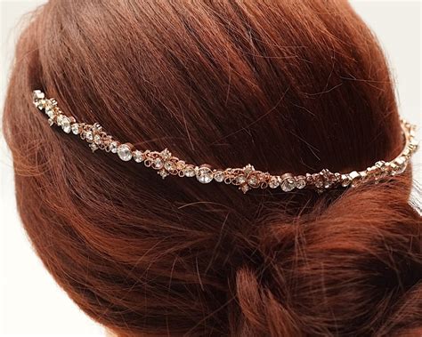 Rose Gold Wedding Headband Crystal Bridal Hair Band Rosegold Etsy