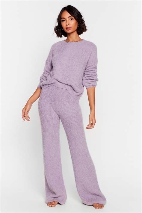 Luxe Good To Me Fluffy Knit Wide Leg Lounge Set Lounge Wear