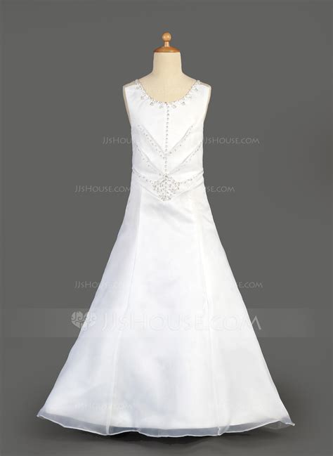 A Line Princess Floor Length Flower Girl Dress Organza Satin
