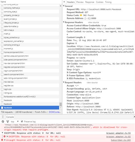 spring security angular 2 cors unable to redirect