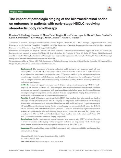 Pdf The Impact Of Pathologic Staging Of The Hilar Mediastinal Nodes