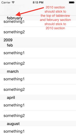 ios how to stick two uitableview section headers to the top of
