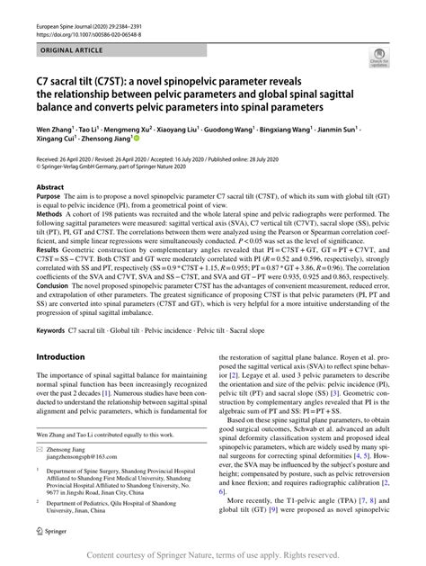 C7 Sacral Tilt C7st A Novel Spinopelvic Parameter Reveals The