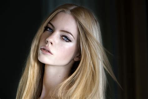 Russian Brown Eyes Blonde Portrait Model Sensual Gaze Long Hair